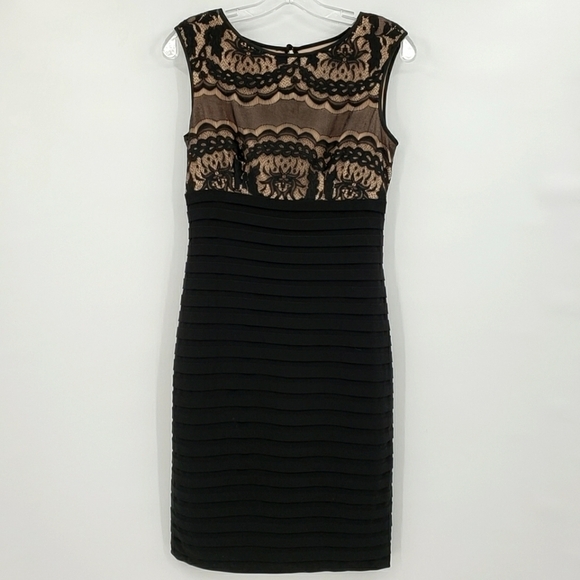 Adrianna Papell | Dresses | Adrianna Papell Black Tan Lace Top Fitted ...